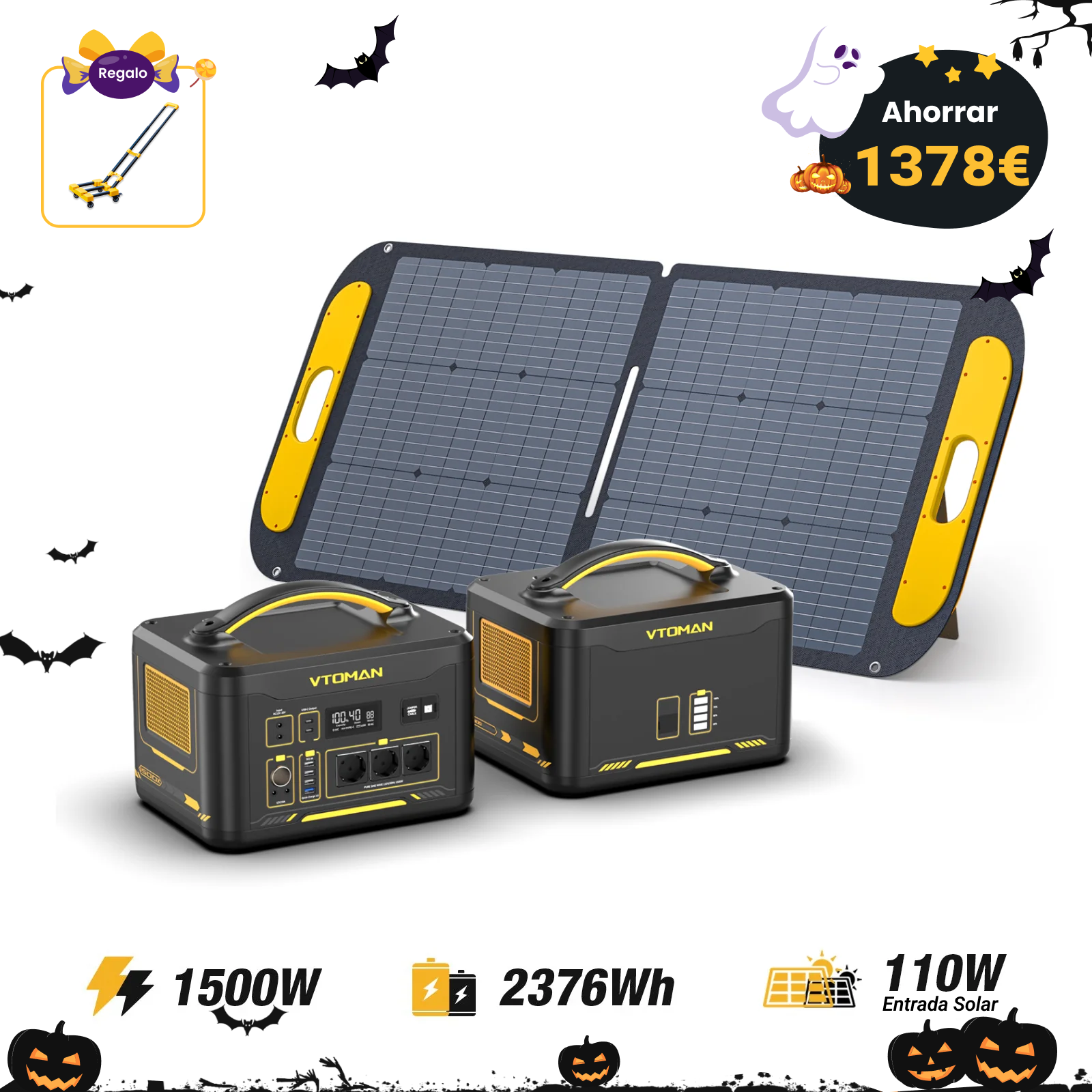 VTOMAN Jump 1500X/2376Wh 200W solar generator – ES.VTOMAN